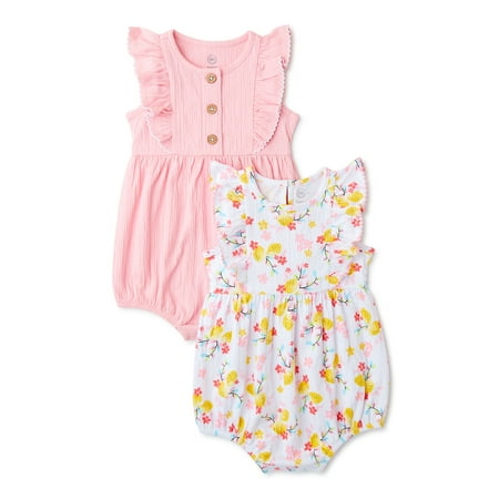 Wonder Nation Baby Girl Ruffle Rompers, 2-Pack, Sizes 0/3-24 Months ...