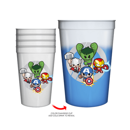 Marvel Avengers Mini Heroes Group Color Changing Plastic Cup, 15 oz, 4 ...