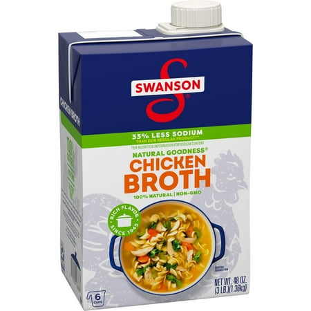 Swanson Natural Goodness 33% Less Sodium Chicken Broth, 48 oz Carton ...