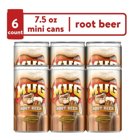 Mug Root Beer Caffeine Free Soda Pop, 7.5 fl oz, 6 Pack Mini Cans ...