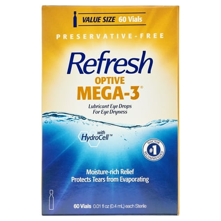 Refresh Optive Mega-3 Lubricant Eye Drops Preservative-Free Tears, 0.4 ...
