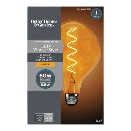 Better Homes & Gardens LED Vintage Style Light Bulb, Irregular PS50 60 ...