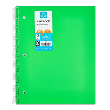 Pen + Gear College Ruled Poly 1-Subject Notebook, Green, 100 ...