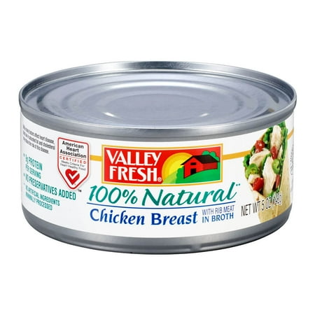 Valley Fresh 100% Natural Chicken Breast, in Broth, 5 oz Can – Walmart ...
