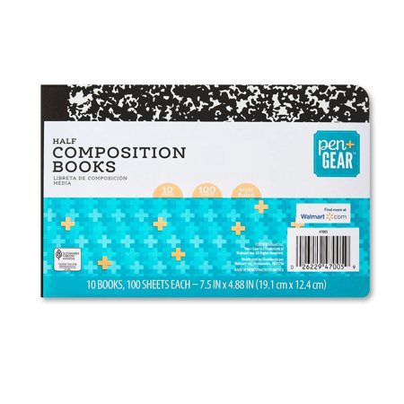 Pen + Gear Wide Rule Half Composition Book, 7.5" x 4.875"x5", Black and ...