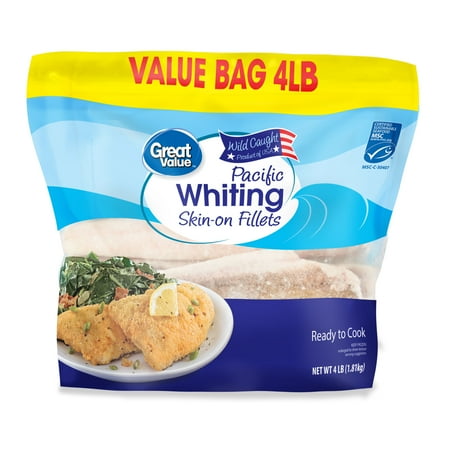 Great Value Wild Caught Pacific Whiting Fillets, Skin-on, Value Bag, 4 ...