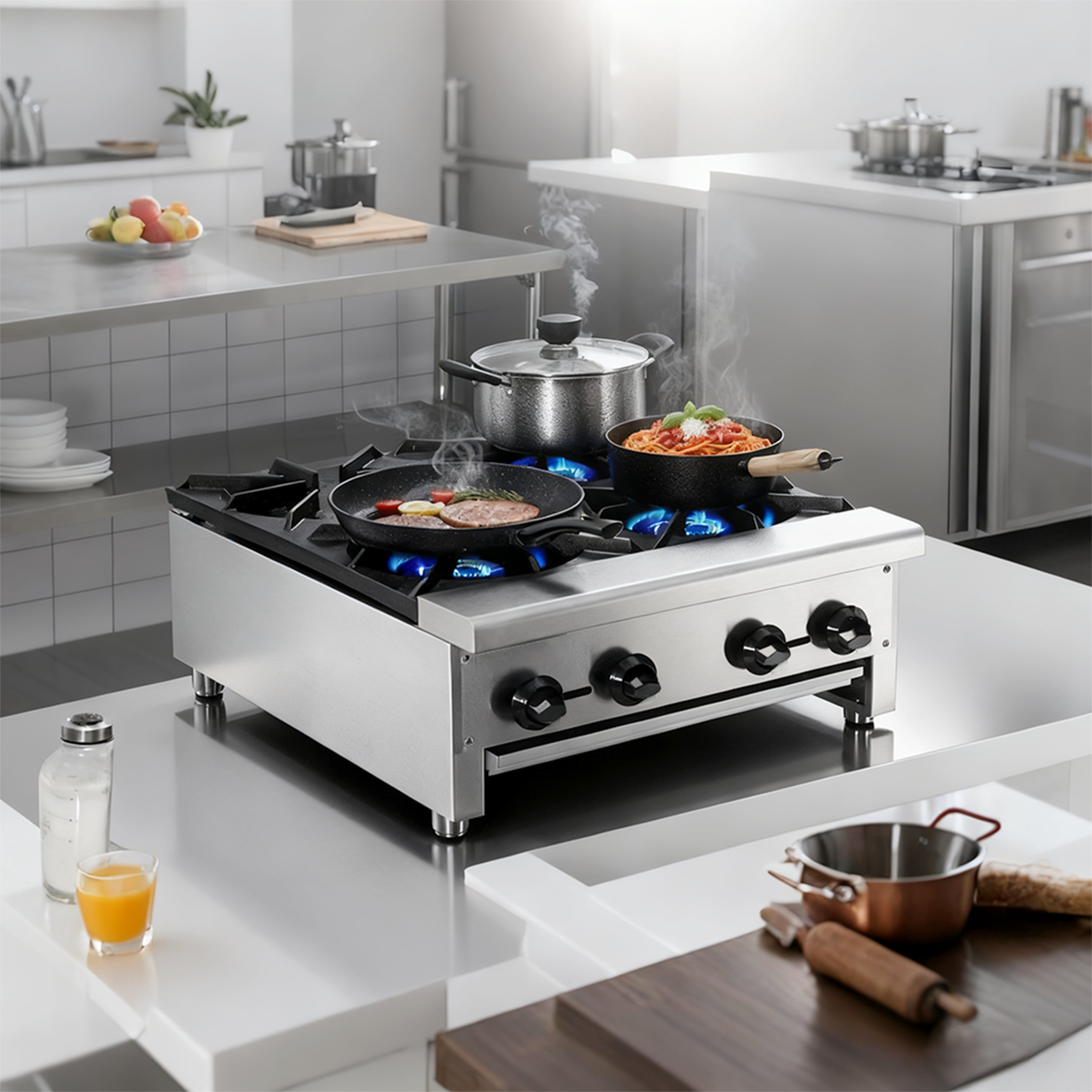 imerelez 112,000 BTU Commercial Gas Range, 4-Burner Stainless Steel ...