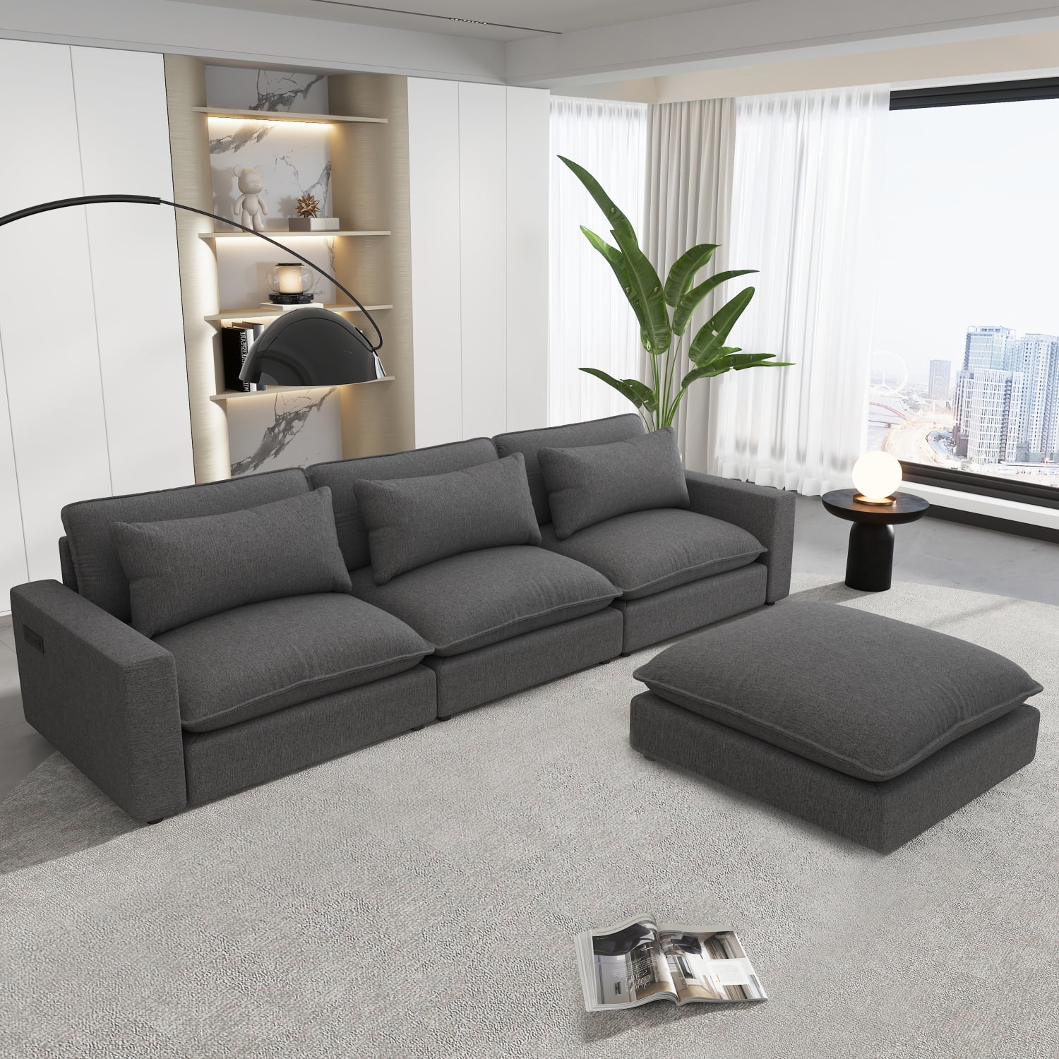 imerelez 128" Sectional Sofa Cloud Sofa Chenille Upholstered Sofa Couch ...