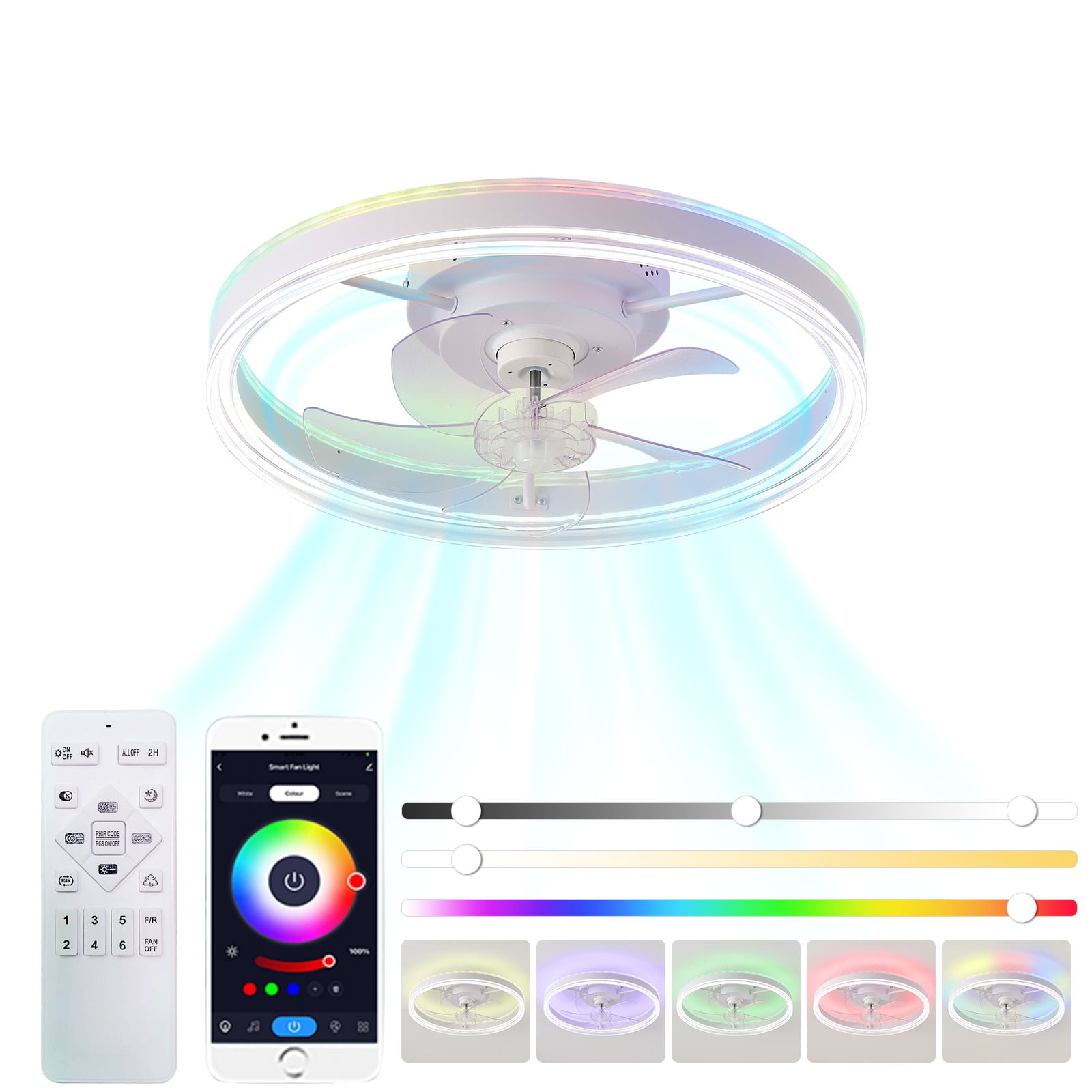 imerelez 19.7" RGB LED Ceiling Fan Light with Dimmable 3-Temperature ...