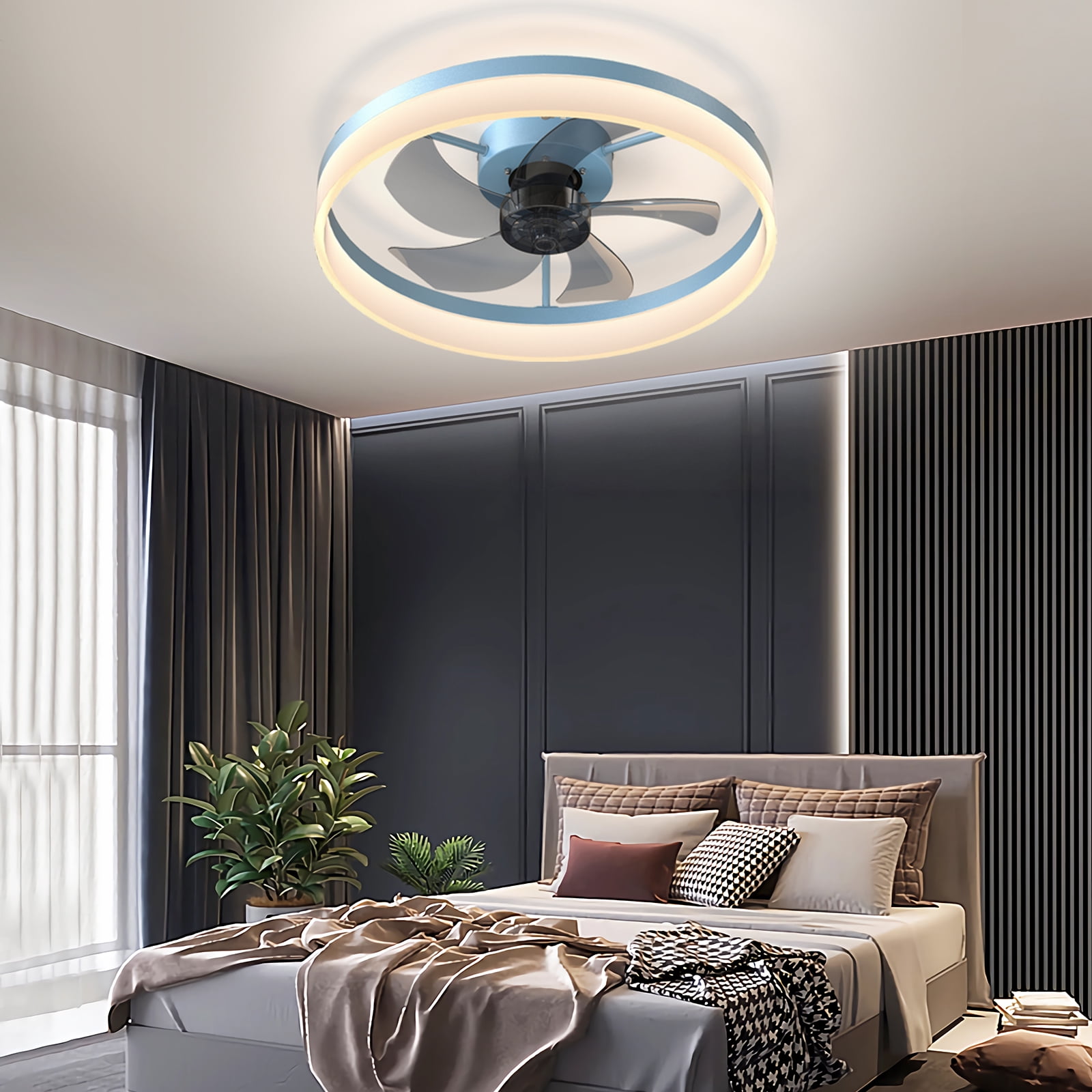 imerelez 19" Ceiling Fan with Light - 3 Colors Lighting, 6 Wind Speeds ...