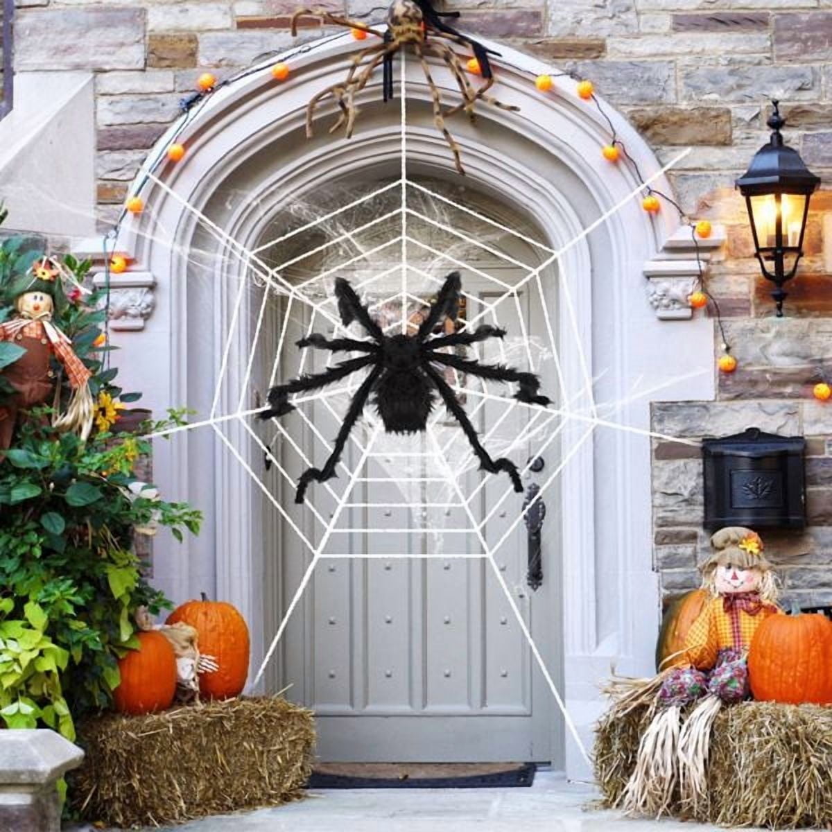 imerelez 4ft Large Halloween Spider with Cobweb Set - Creepy Red Eyes ...