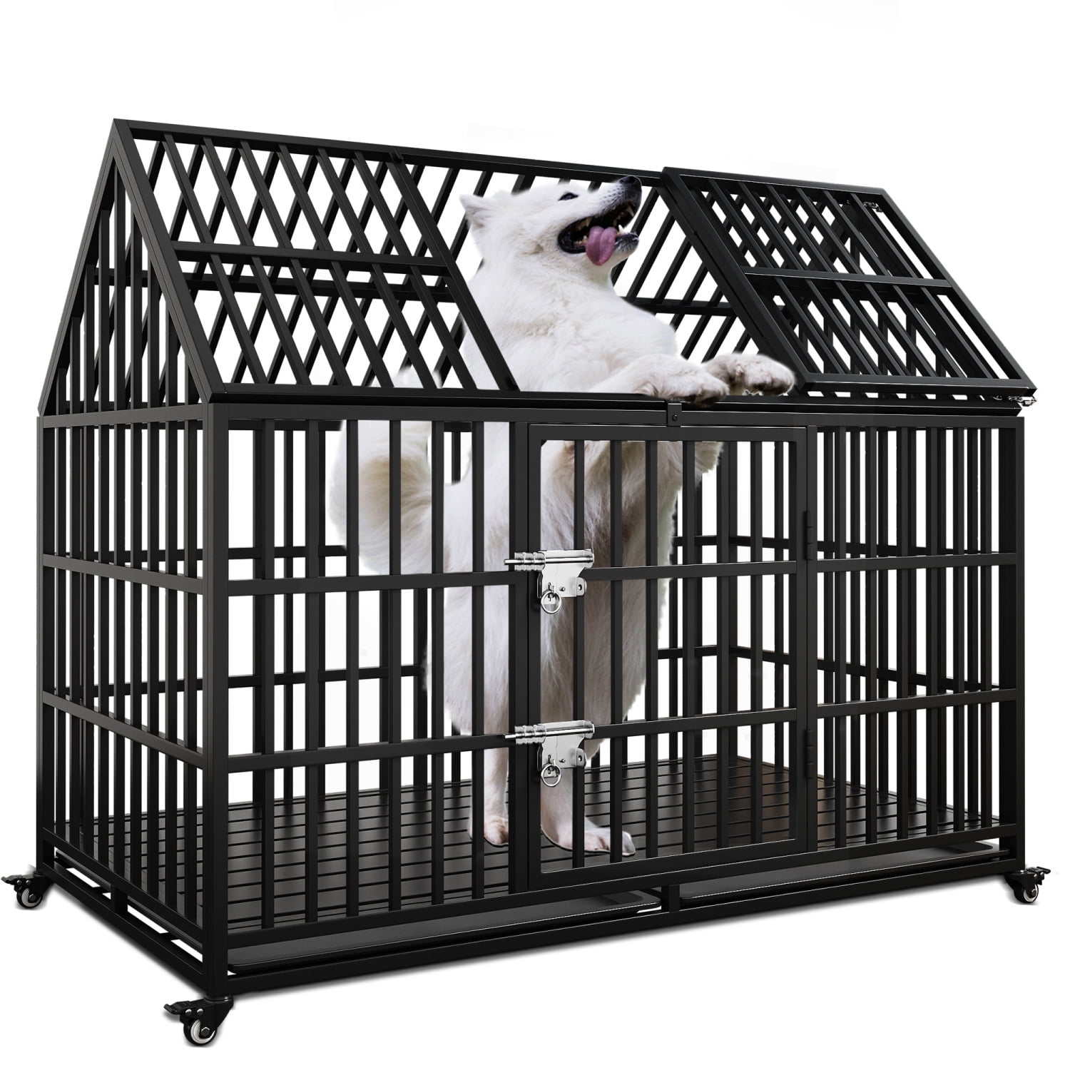 imerelez 54" Heavy Duty Dog Crate Large Dog cage Strong Metal Dog ...