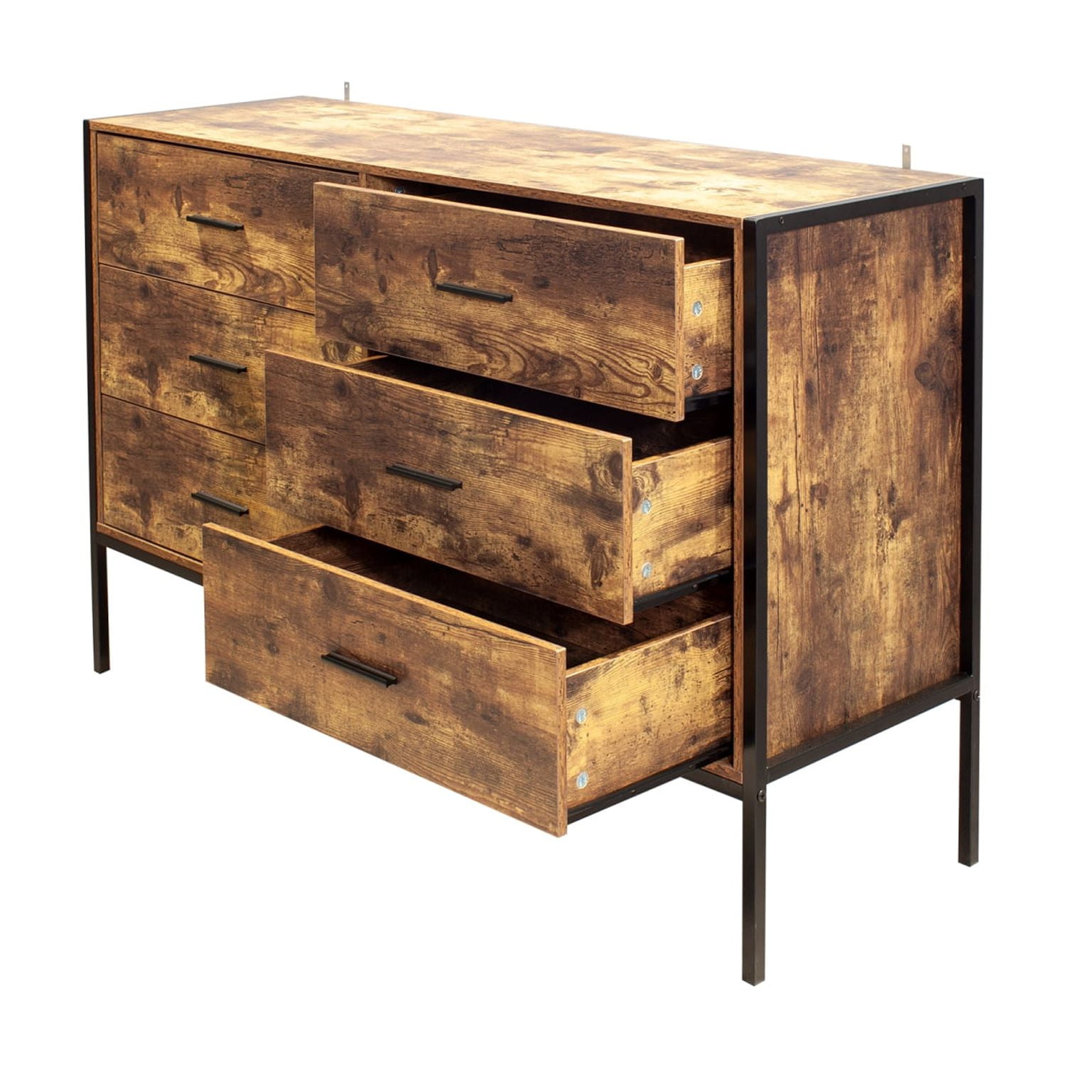 imerelez 6 Drawer Double Dresser,Rustic Brown Wood Storage Dresser ...