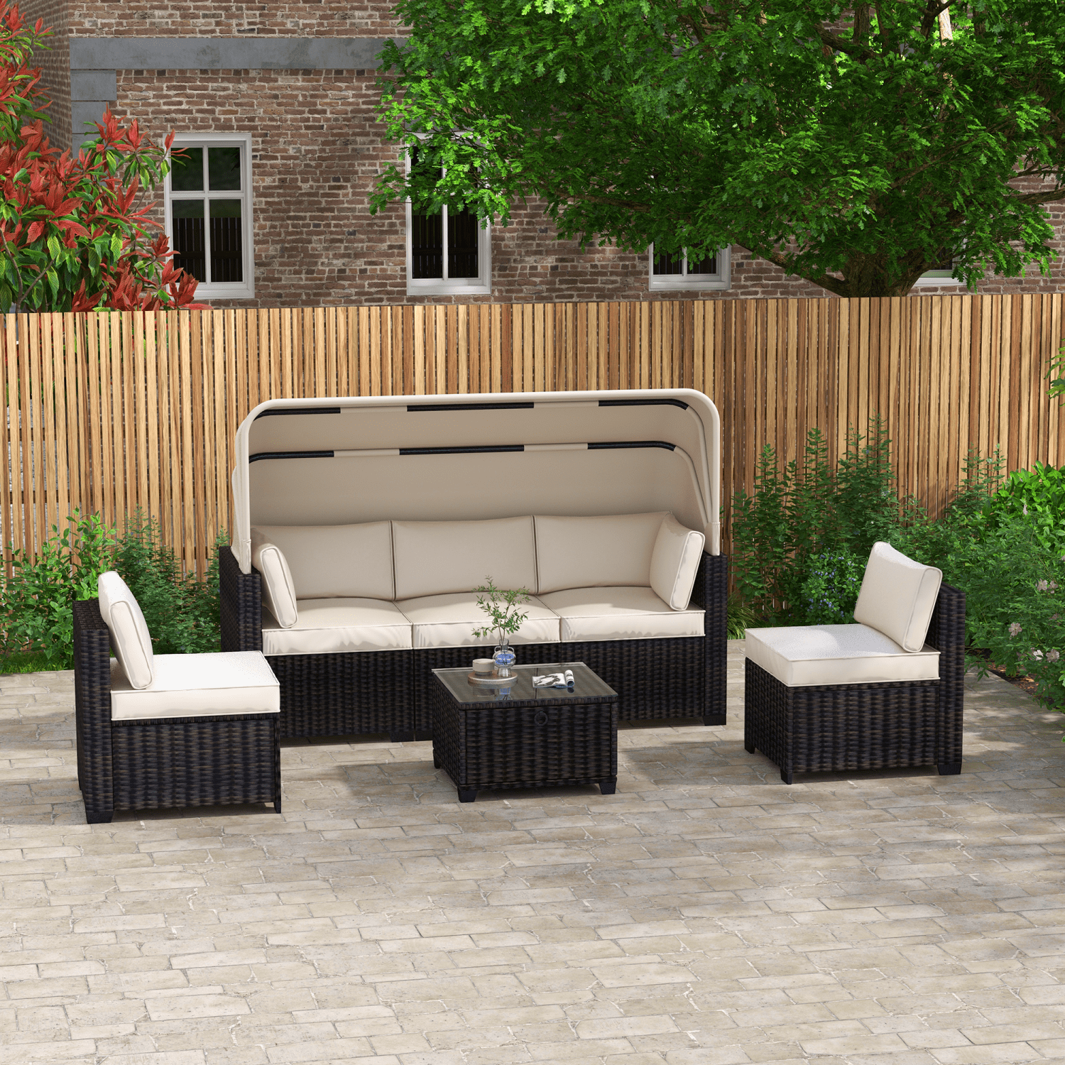 imerelez 6 Pieces Patio Furniture Sets, Outdoor Rattan Daybed with ...