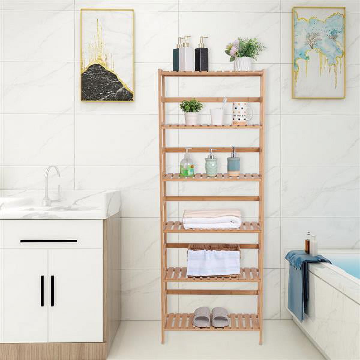 imerelez 6-Tier Bamboo Bookshelves and Bookcases, Adjustable 63.4”Tall ...