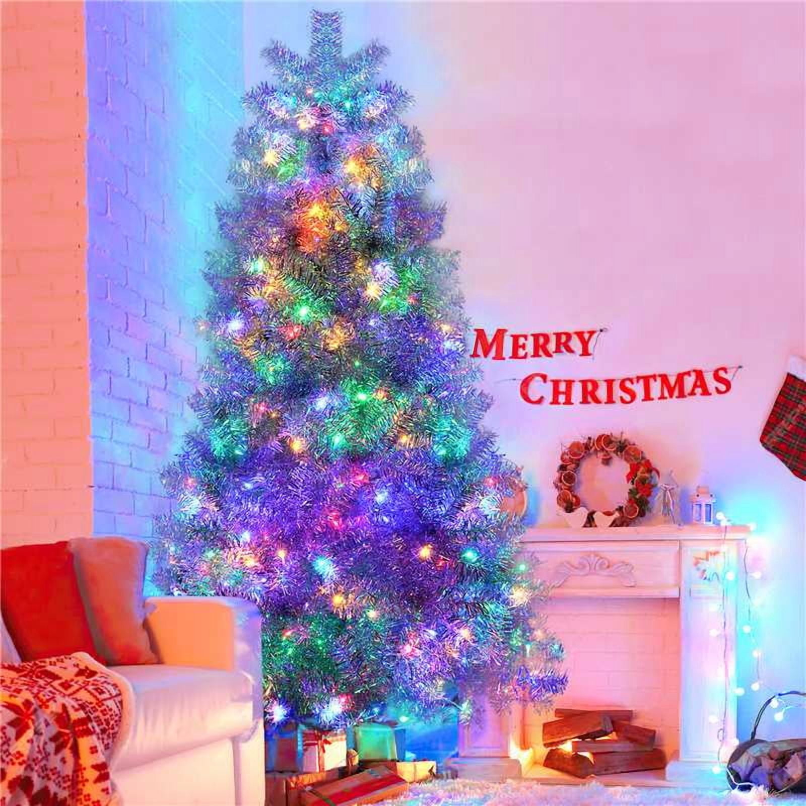 imerelez 7.4FT Sliver Pre-Lit Artificial Christmas Tree, Hinged Full ...