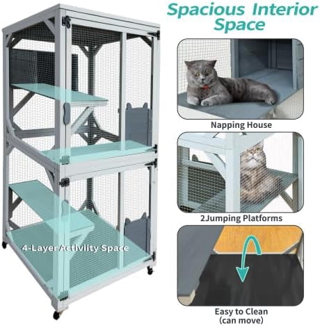 imerelez 70-Inch Cat Window Catio House, Outdoor Wood Cat Enclosure ...