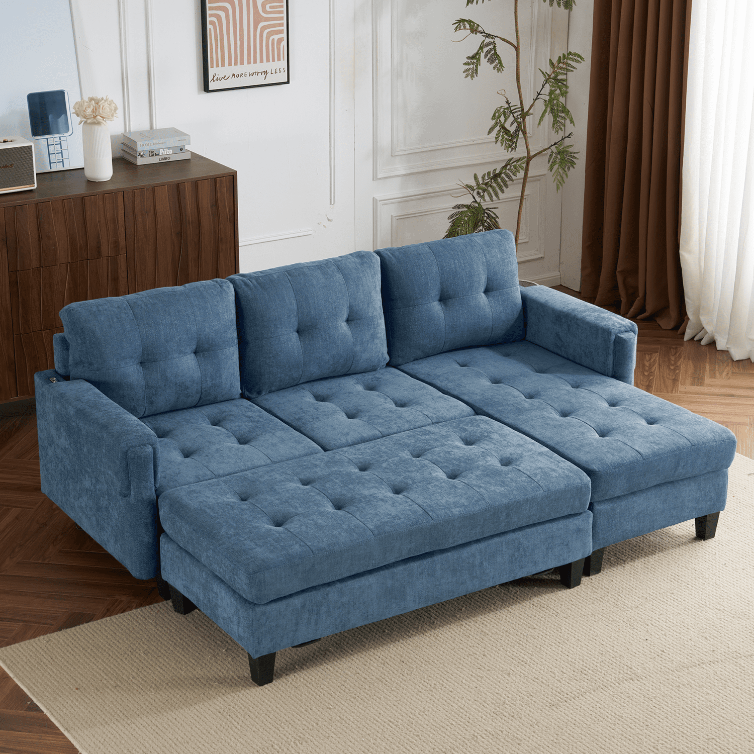 imerelez 83.4" L-Shape Reversible Sectional Sofa Bed Convertible ...