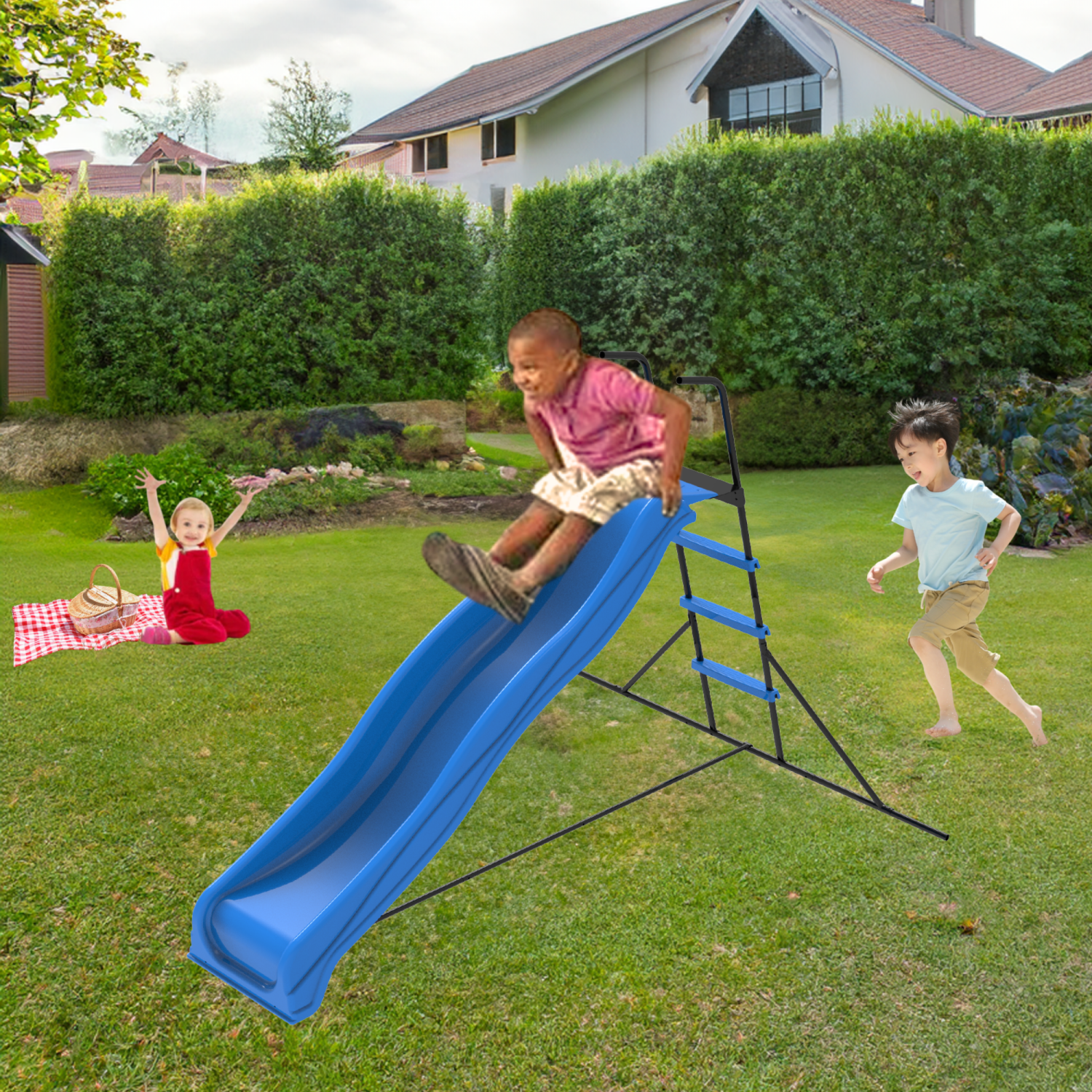 imerelez 8ft Slide for Kids Metal Freestanding Playground Slide for ...