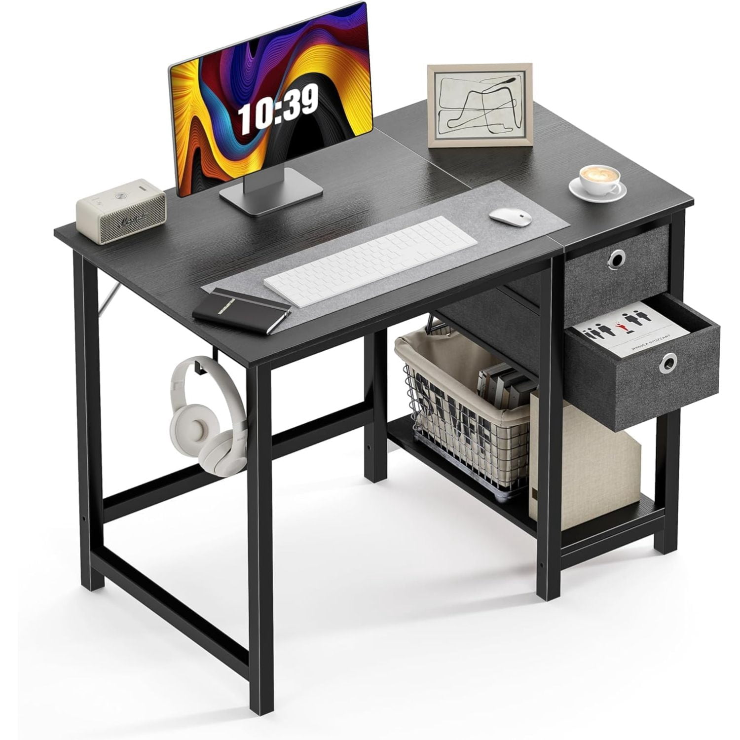 imerelez Computer Desk with Drawers & Storage Shelves, 40 Inch Corner ...
