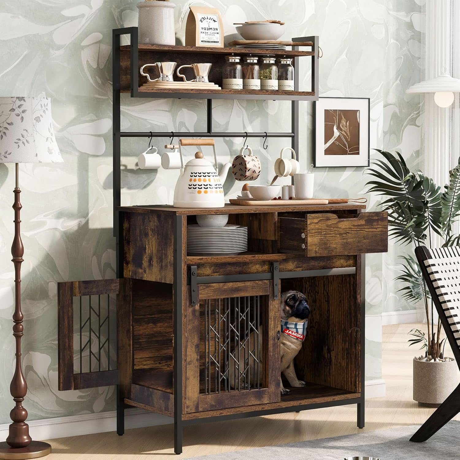imerelez Dog Crate Composite Desk Hutch – 31.5”L x16.5”W x59.1”H ...
