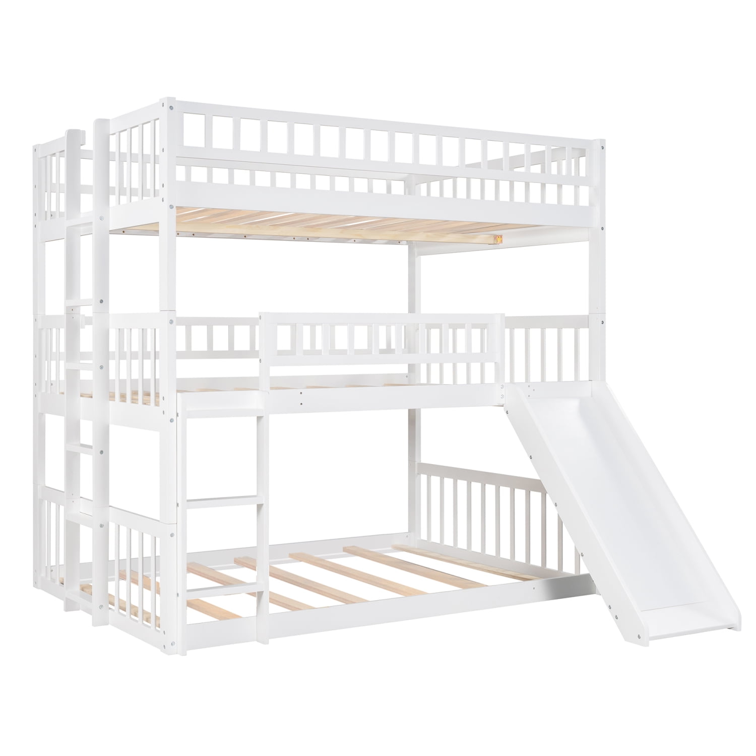 imerelez Full-Over-Full-Over-Full Triple Bed with Built-in Ladder and ...