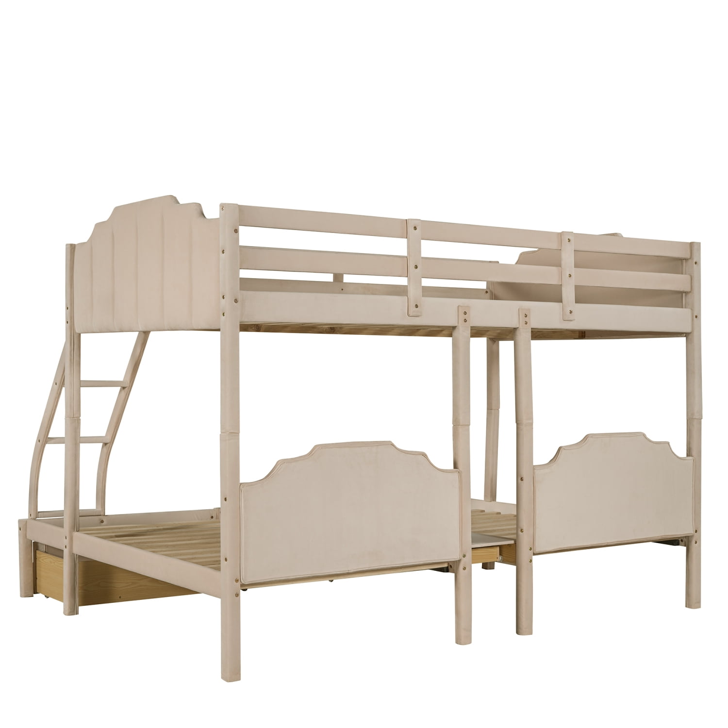 imerelez Full Over Twin & Twin Bunk Bed, Velvet Triple Bunk Bed with Drawers and Guardrails ...