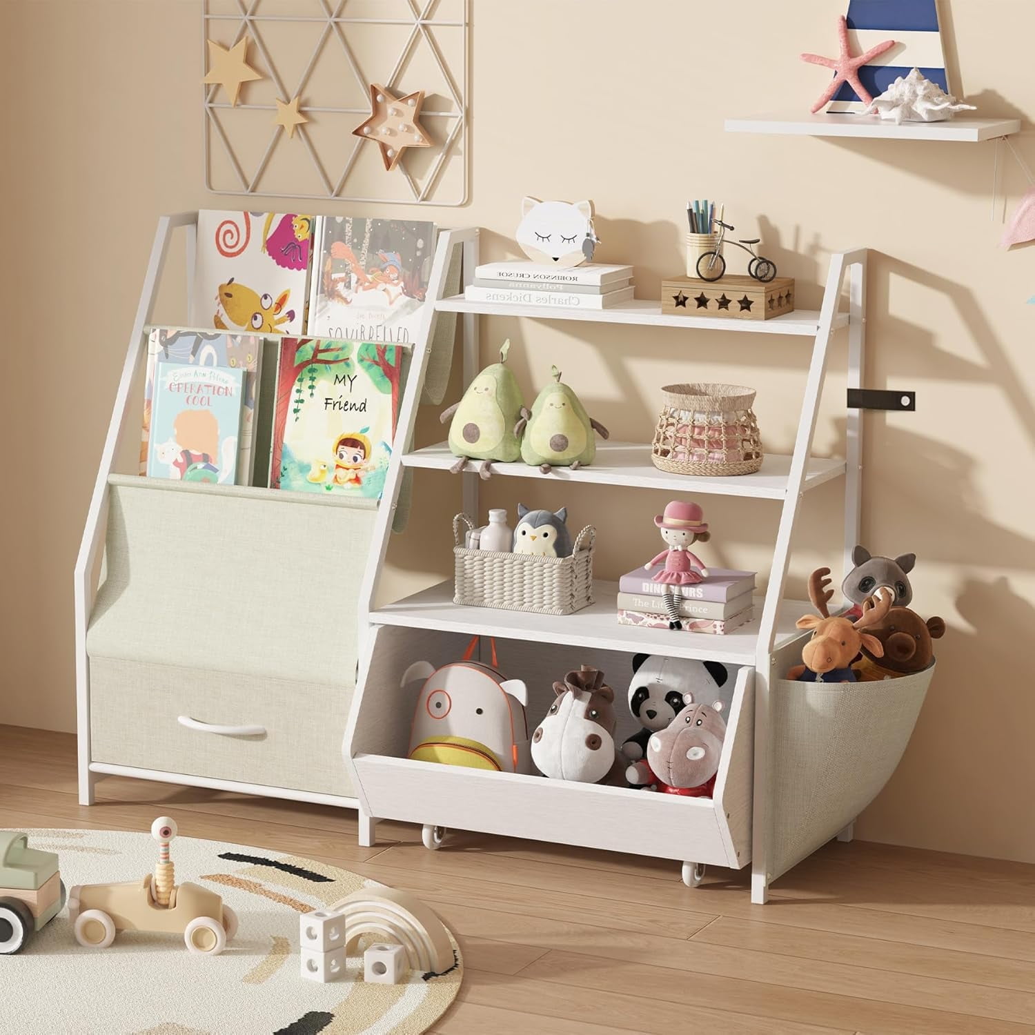 imerelez Kids Bookshelf and Toy Storage, Boys and Girls Muti-Functional ...