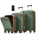 imerelez Luggage Set of 3, 20inch with USB Port, front opening design ...