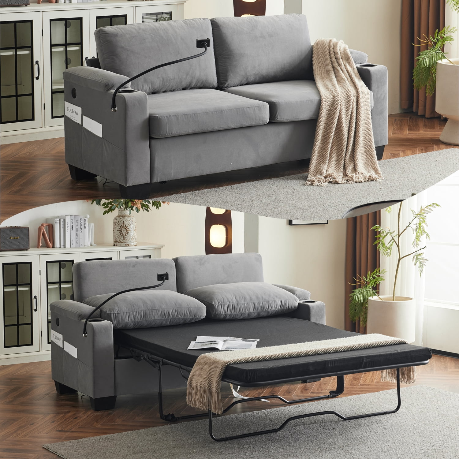 imerelez Pull-Out Sofa Bed, Chenille Material, Pull-Out Queen Sofa Bed ...