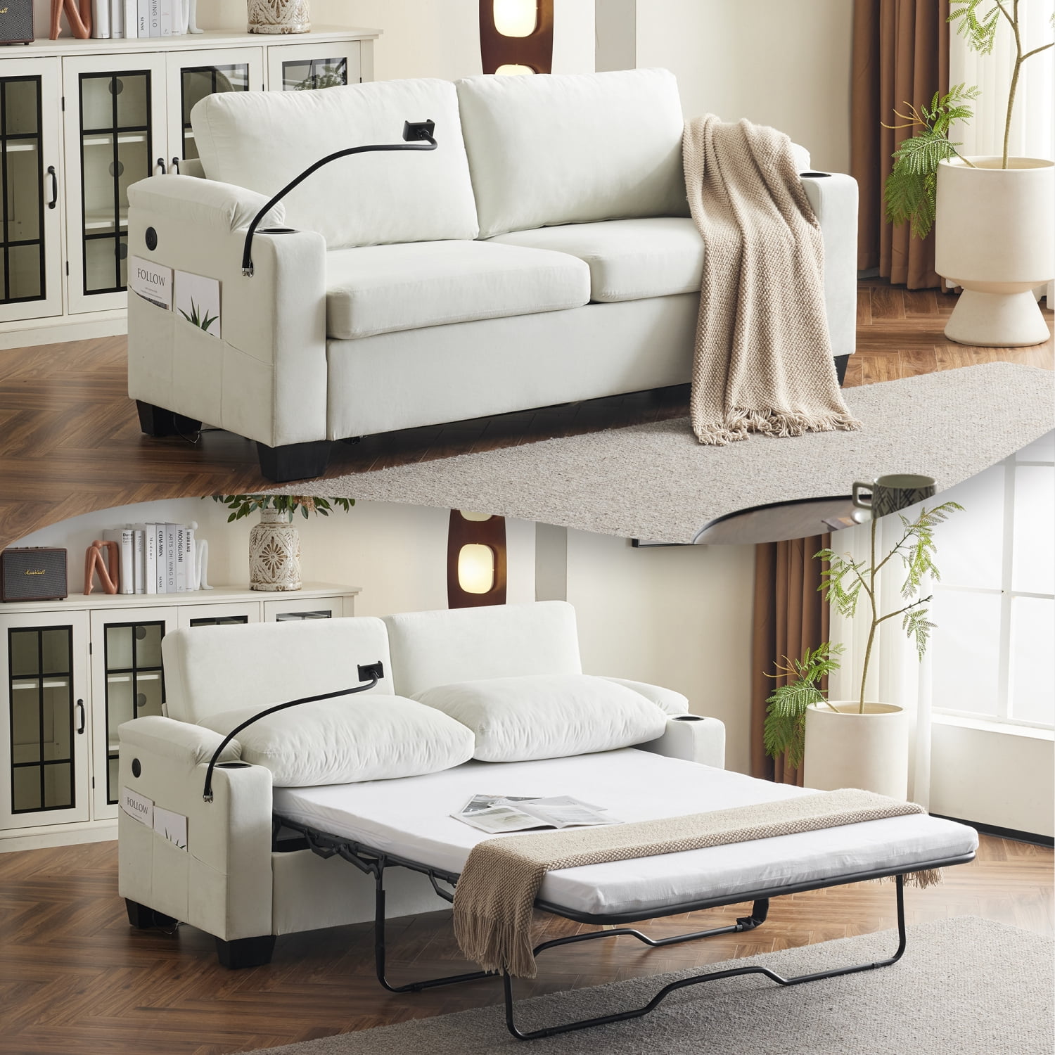 imerelez Pull-Out Sofa Bed, Pull-Out Queen Sofa Bed, With Usb Charging ...