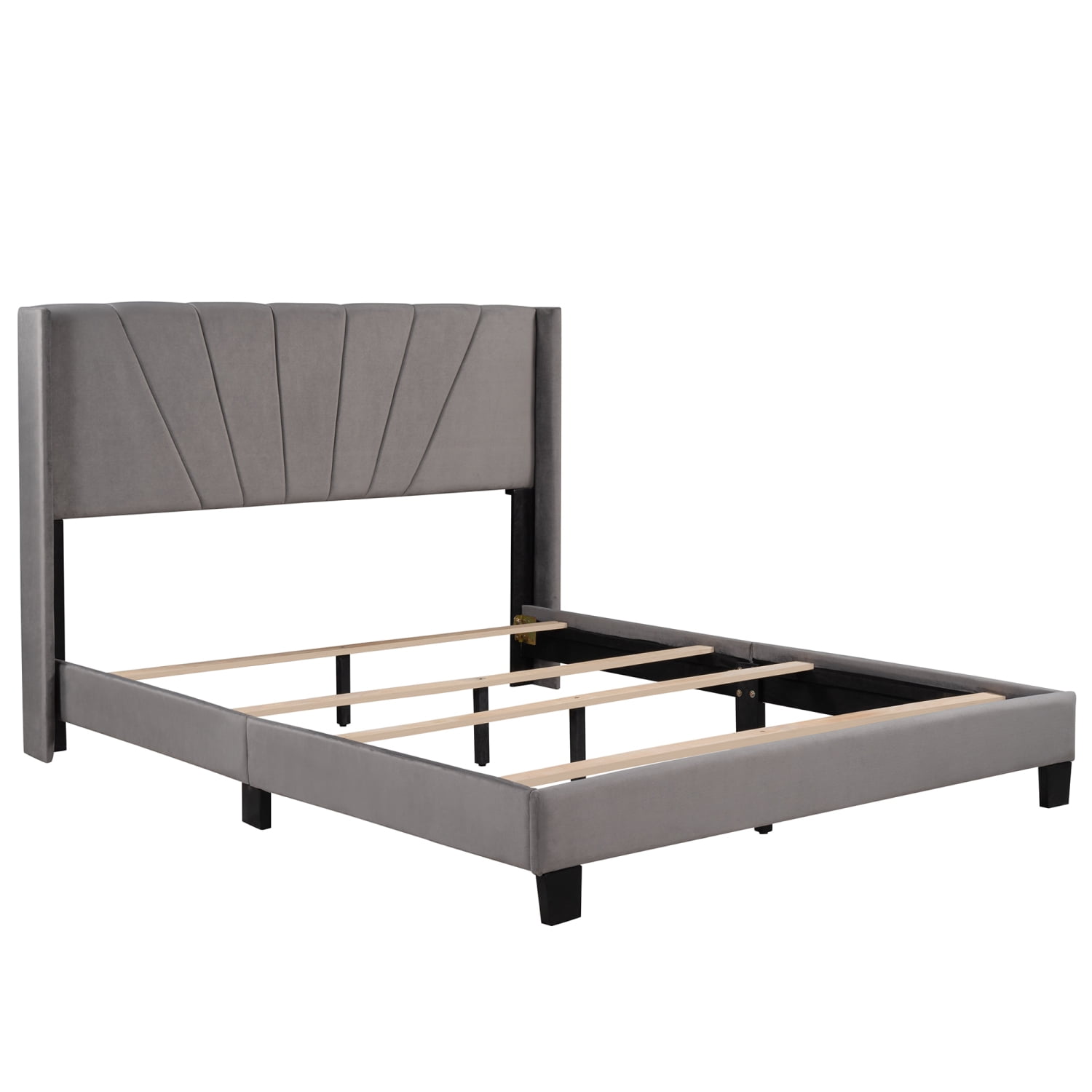 imerelez Queen Size Velvet Upholstered Platform Bed, Box Spring Needed ...