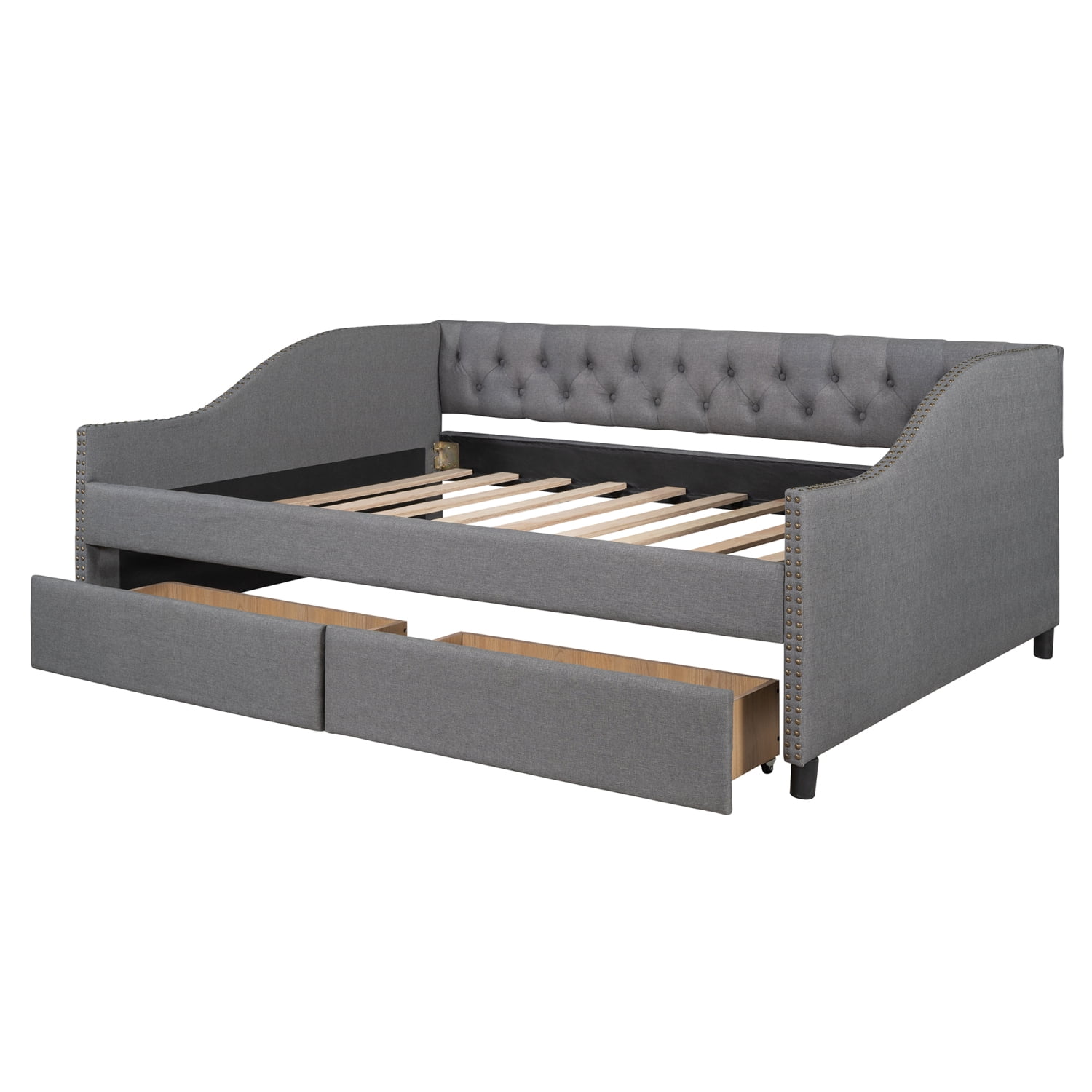 imerelez Upholstered daybed with Two Drawers, Wood Slat Support, Gray ...