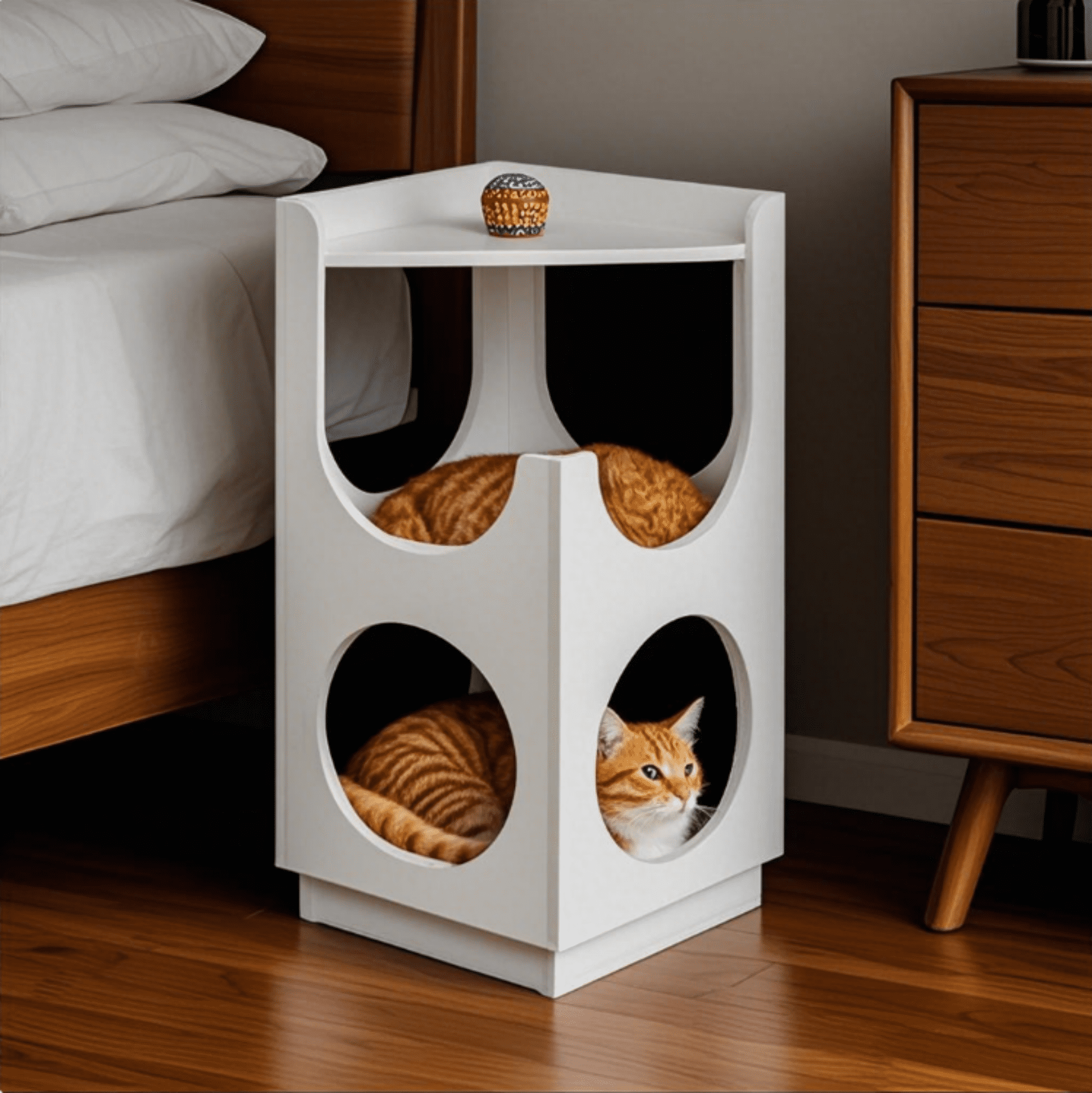 imerelez White 2 Tiers Indoors Cat House with Litter Box Cabinet ...