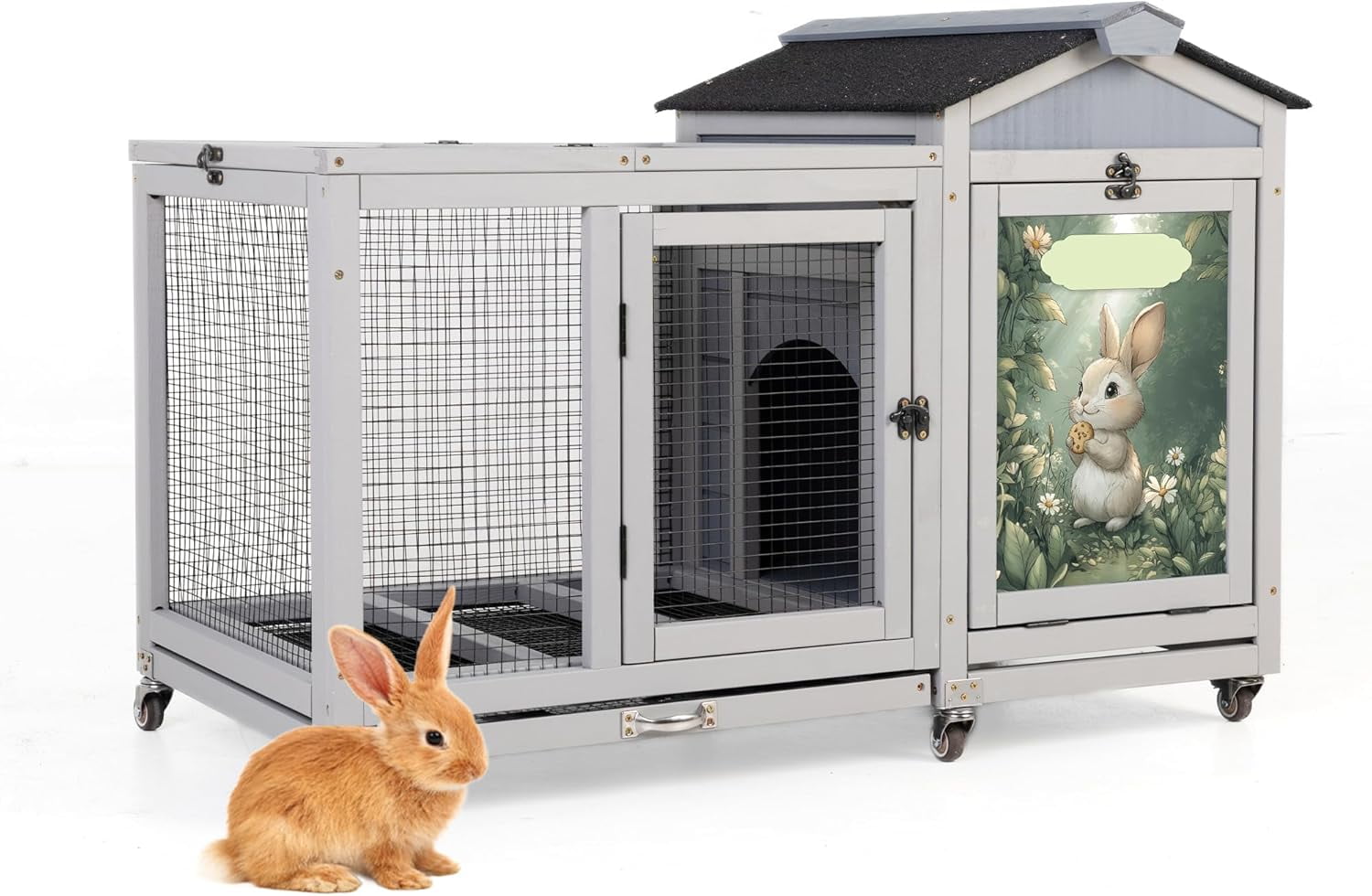 imerelez Wooden Rabbit Hutch-Indoor & Outdoor Animal Bunny Cage Pet ...