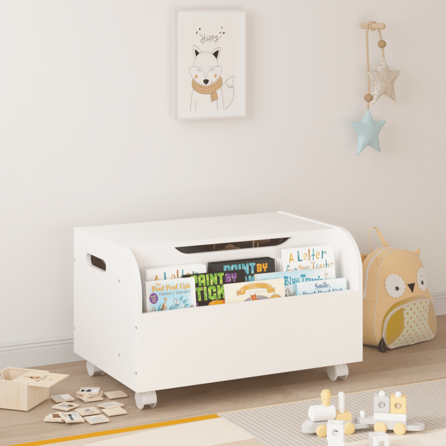 imerelez Wooden Toy Box with 4 Universal Wheels, Kids Toy Storage ...