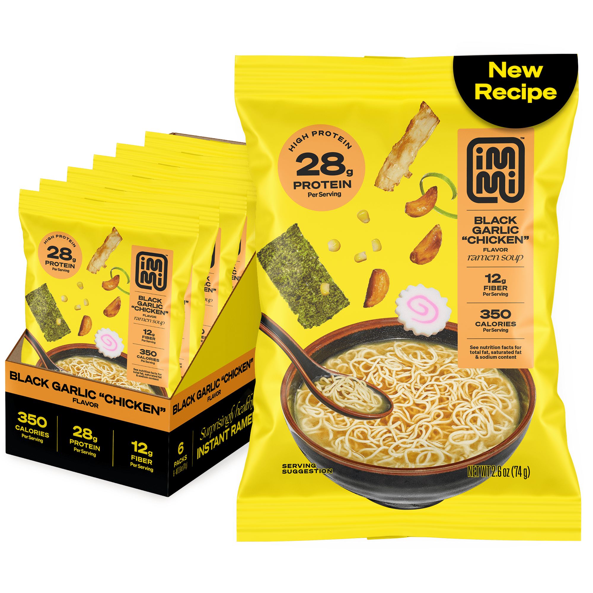 IMMI Black Garlic Chicken Instant Ramen, 28g protein, 12g fiber, 6pk ...