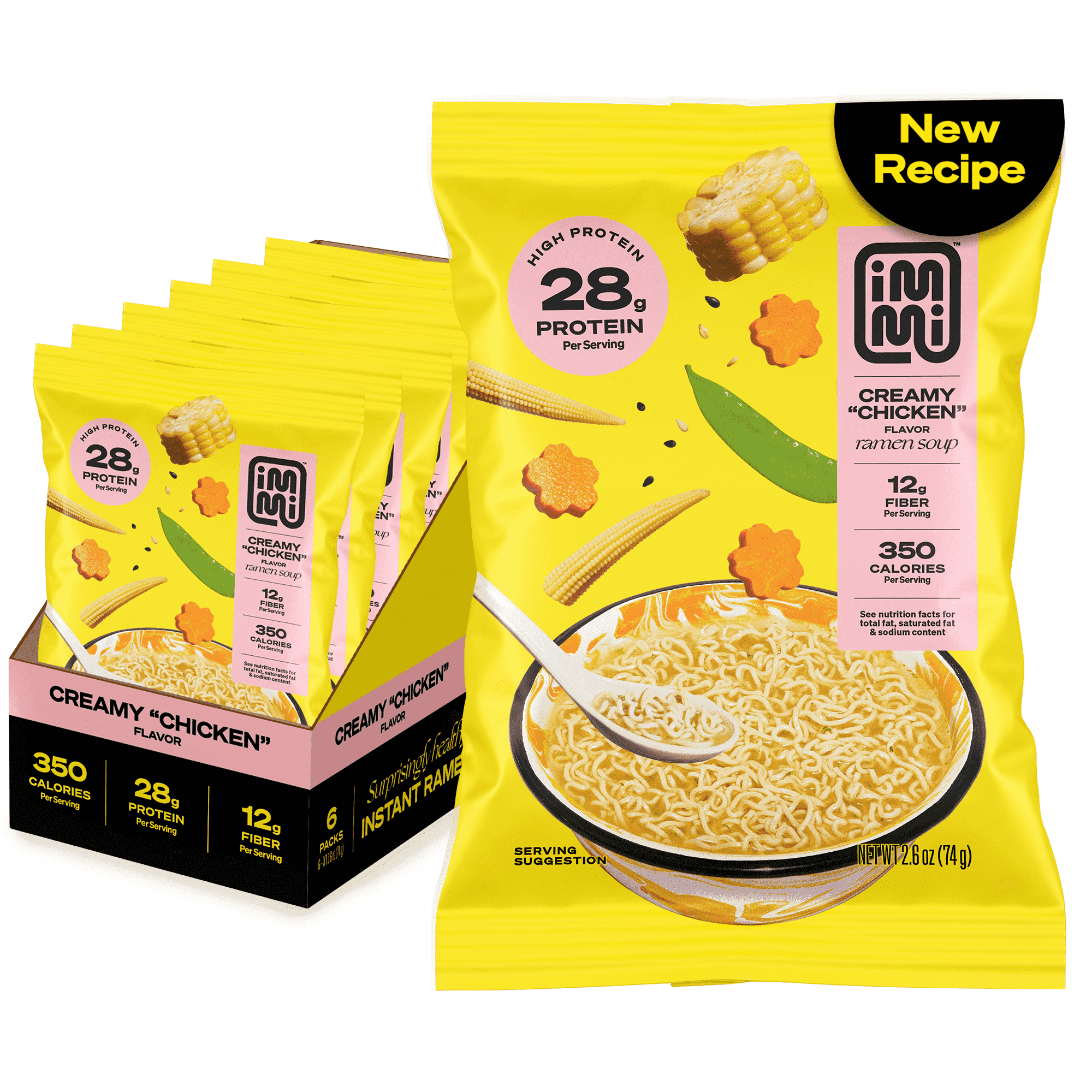 Immi Creamy "Chicken" Ramen Instant, 28g Protein, 12g Fiber, 100% Plant ...