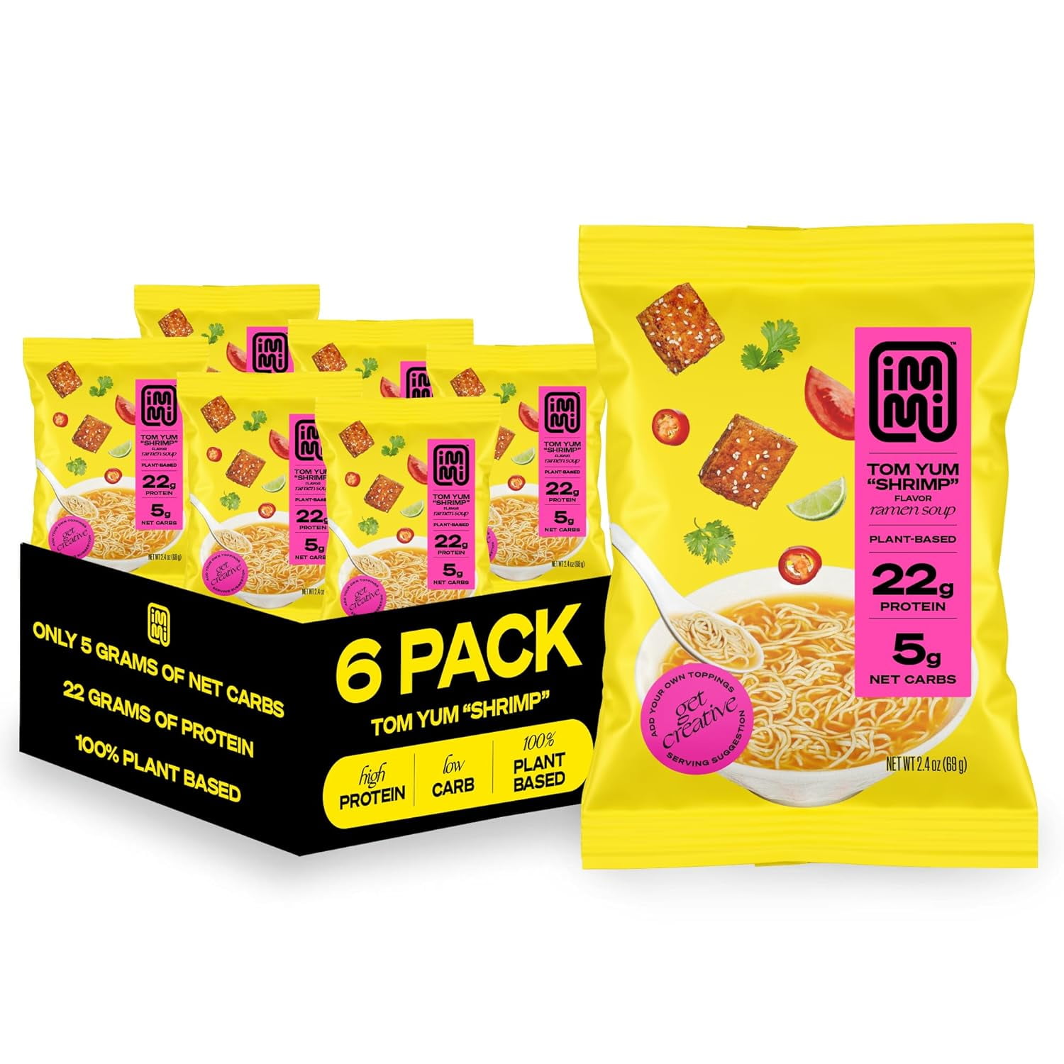 immi Tom Yum "Shrimp" Ramen, 100% Plant Based, Keto Friendly, Low Carb ...