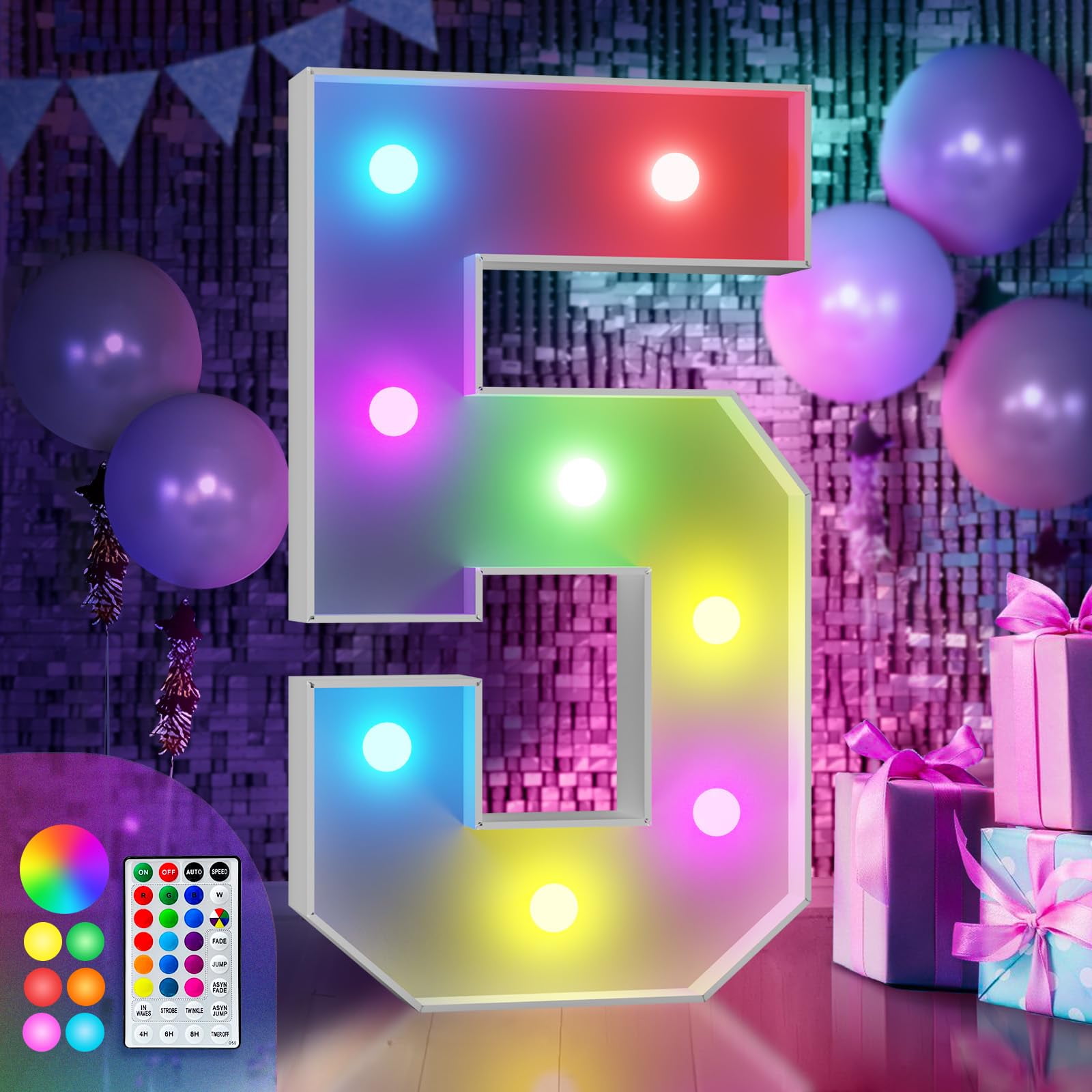 imprsv 3FT Colorful Marquee Numbers,18 Colors AFN1Number 5 with Remote ...