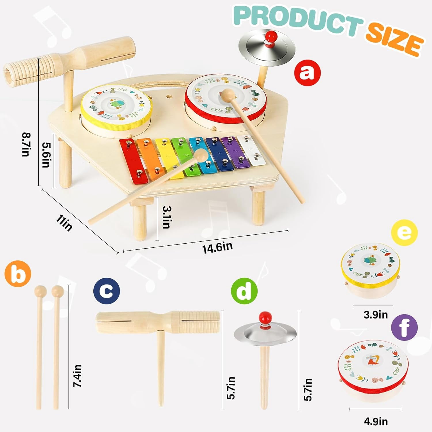 in 1 Kids Drum Set Wooden Music Toys Montessori Sensory Gifts for ...