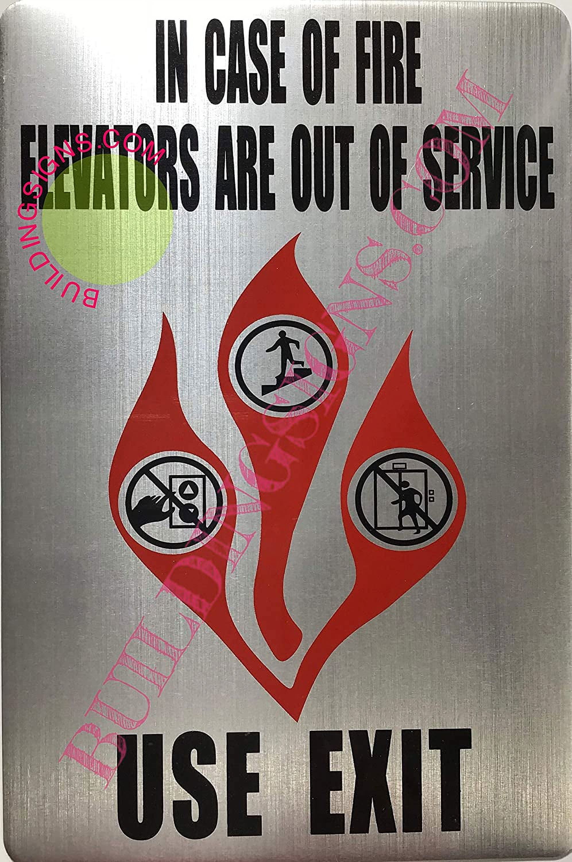 in CASE of FIRE Elevators are Out of Service Sign (Brush Aluminum, Size ...
