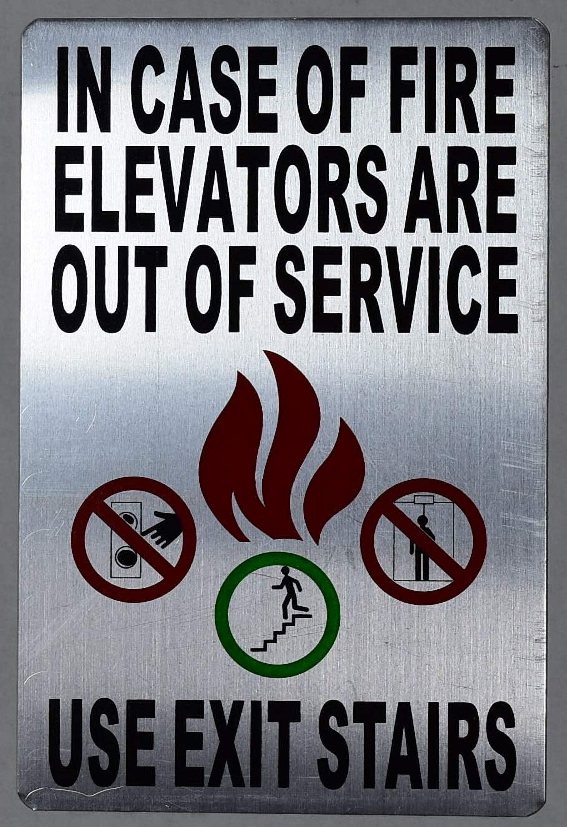 in Case of Fire - Elevators are Out of Service, Use Exit Sign (Silver ...