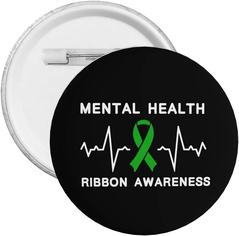in May We Wear Green Mental Health Awareness Month Pins Round Button ...