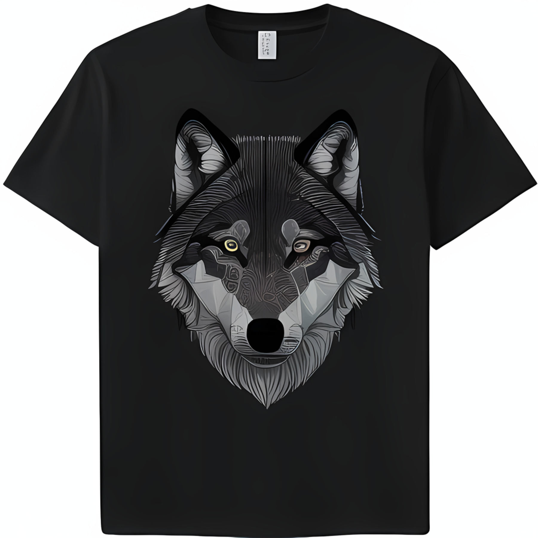 in Style with our Abstract Wolf Face Black T-Shirt Design with Shading ...