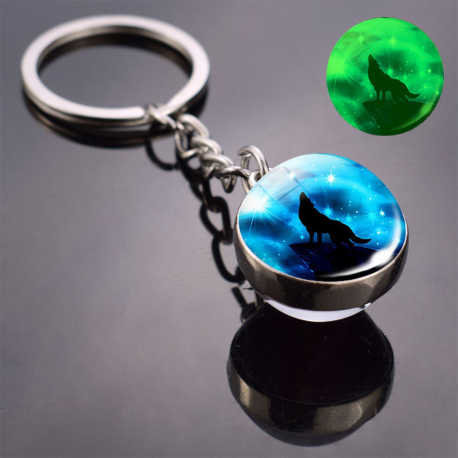 in the Dark Wolf Key Chain Howling Wolf and Moon Keyring Double Side ...