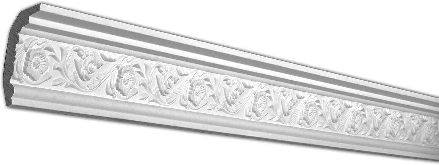in. x 3-3/8 in. x 94-1/2 in. Floral Polyurethane Crown Moulding Pro ...