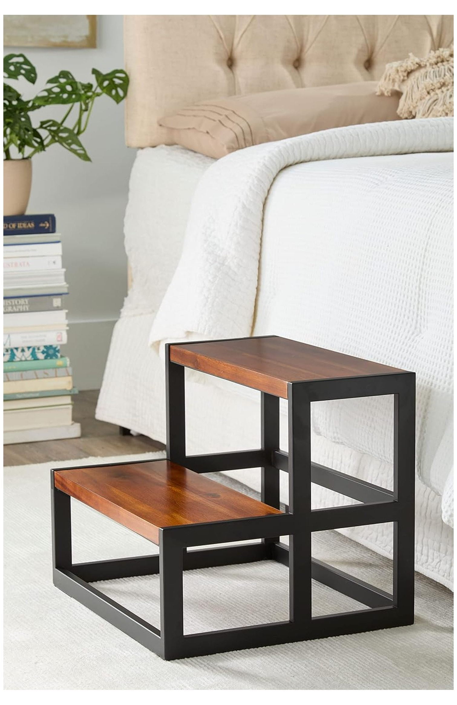 inc Acacia Hardwood Step Stool/Bed Steps/Plant Stand, NO Assembly ...