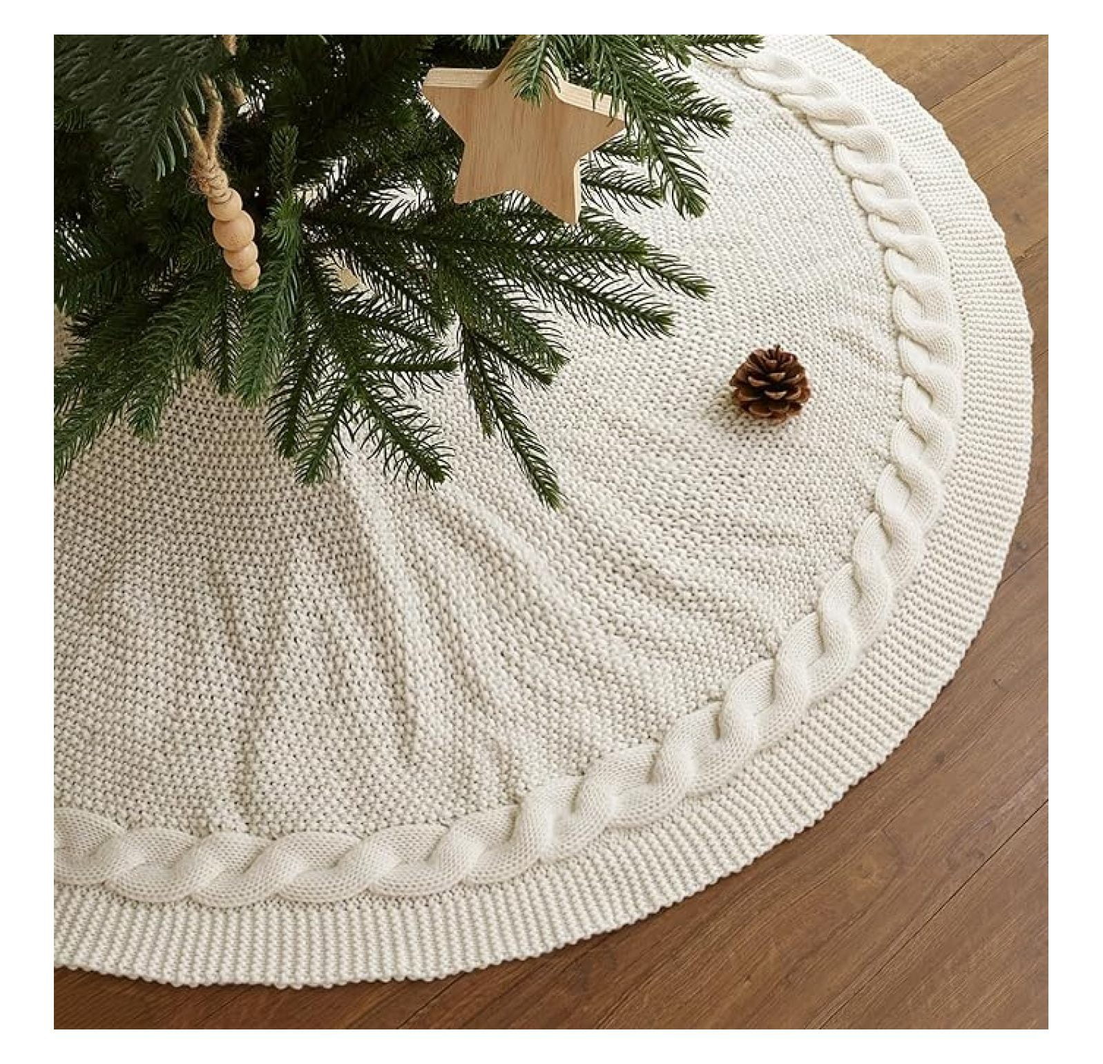 inch Christmas Tree Skirt: Cable Knit Tree Skirt for 7.5ft Tree, Cream ...