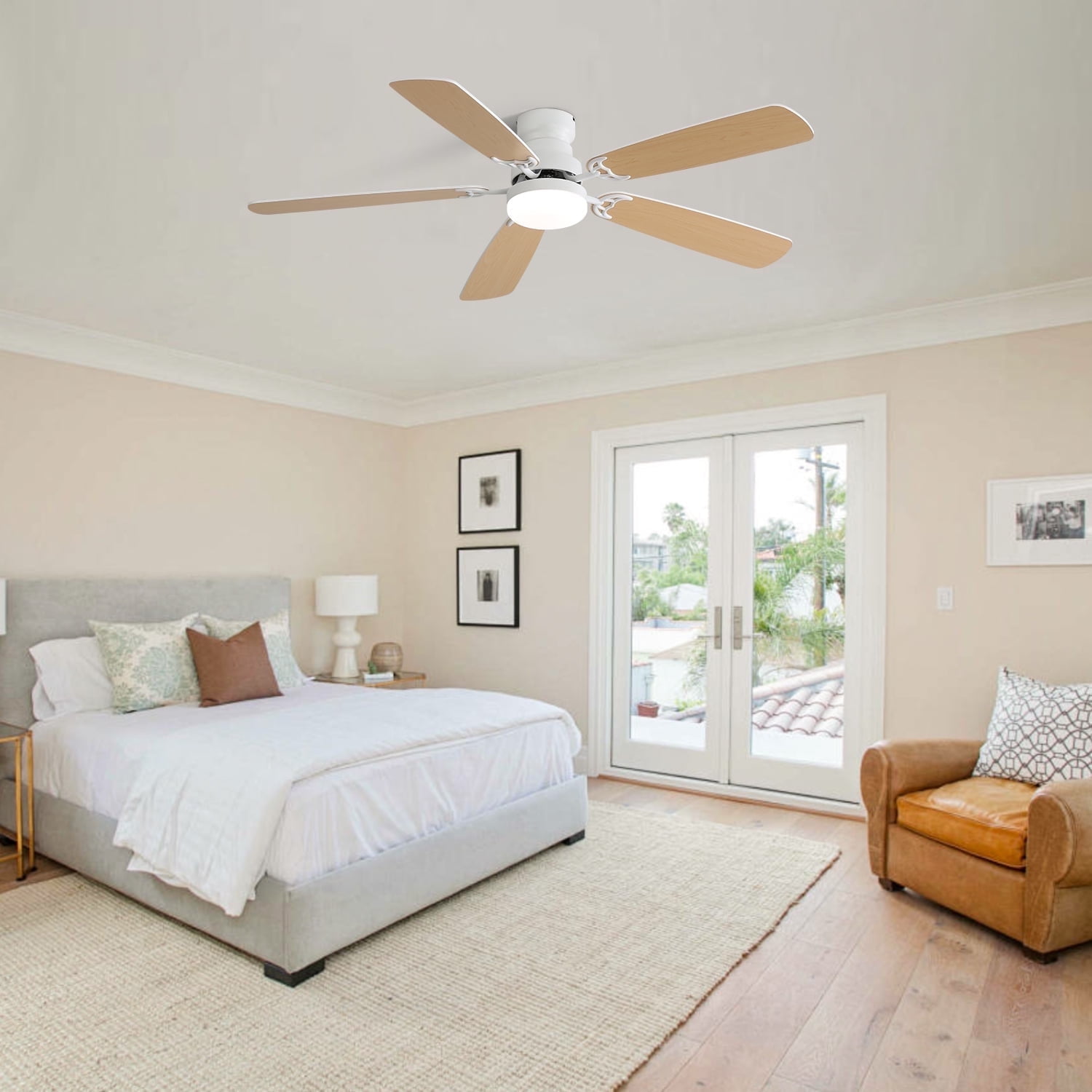 Msin 52-Inch Modern Ceiling Fan with 5 Blades, LED Light, and Remote ...